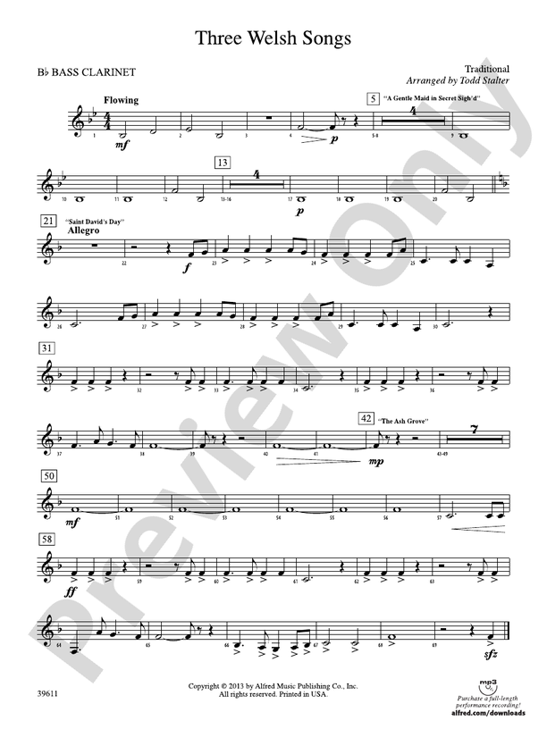 Three Welsh Songs: B-flat Bass Clarinet: B-flat Bass Clarinet Part ...