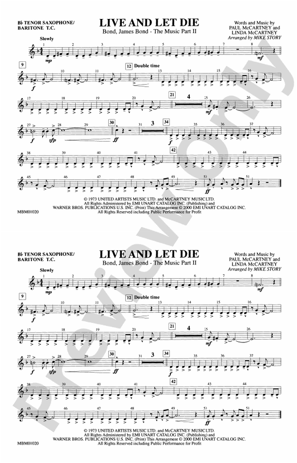 Live and Let Die: Bb Tenor Saxophone/Bartione Treble Clef: Bb Tenor ...