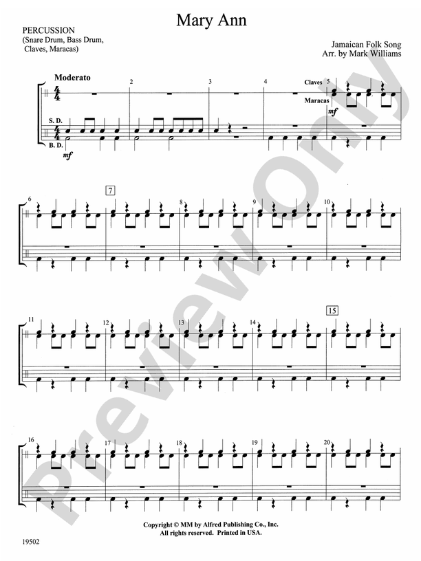 Mary Ann: 1st Percussion: 1st Percussion Part - Digital Sheet Music Download