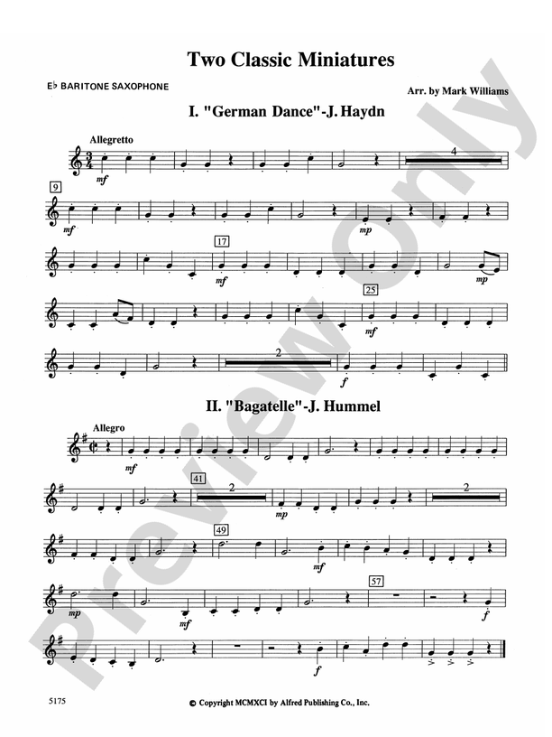 Two Classic Miniatures: E-flat Baritone Saxophone: E-flat Baritone Saxophone Part - Digital ...