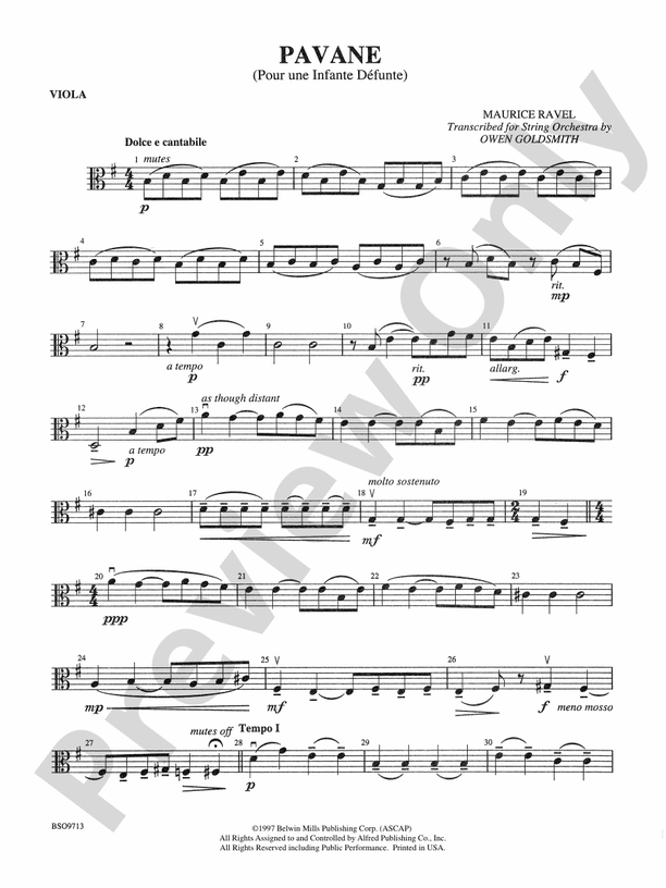 Pavane: Viola: Viola Part - Digital Sheet Music Download