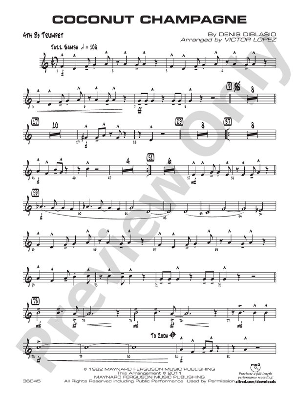 Coconut Champagne: 4th B-flat Trumpet: 4th B-flat Trumpet Part - Digital Sheet Music Download