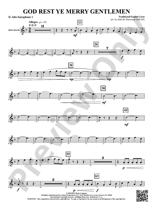 God Rest Ye Merry Gentlemen: 1st E-flat Alto Saxophone: 1st E-flat Alto ...