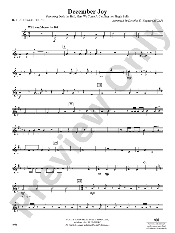 December Joy: B-flat Tenor Saxophone: B-flat Tenor Saxophone Part ...