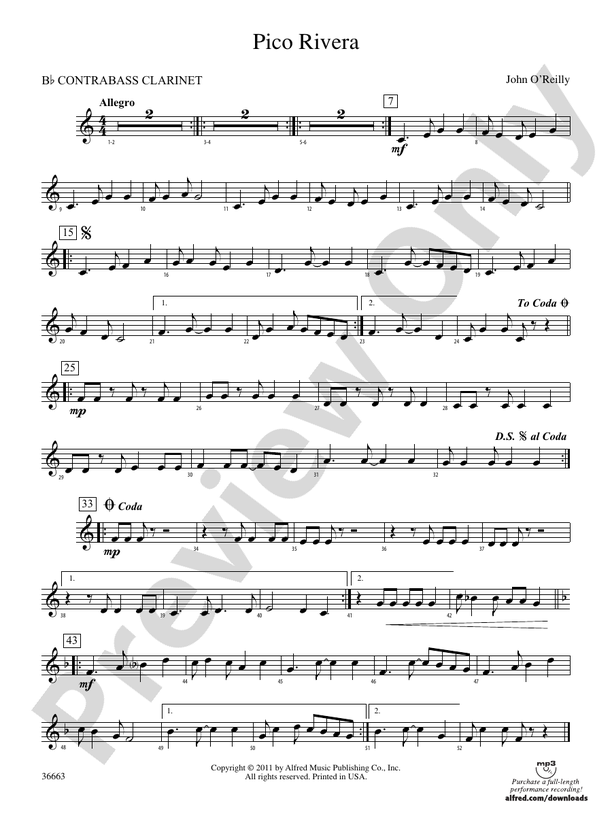 Pico Rivera: (wp) B-flat Contrabass Clarinet: (wp) B-flat Contrabass Clarinet World Part ...