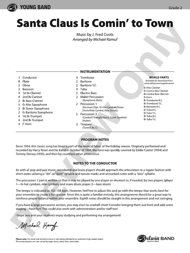 Santa Claus Is Comin To Town Concert Band Conductor Score And Parts J