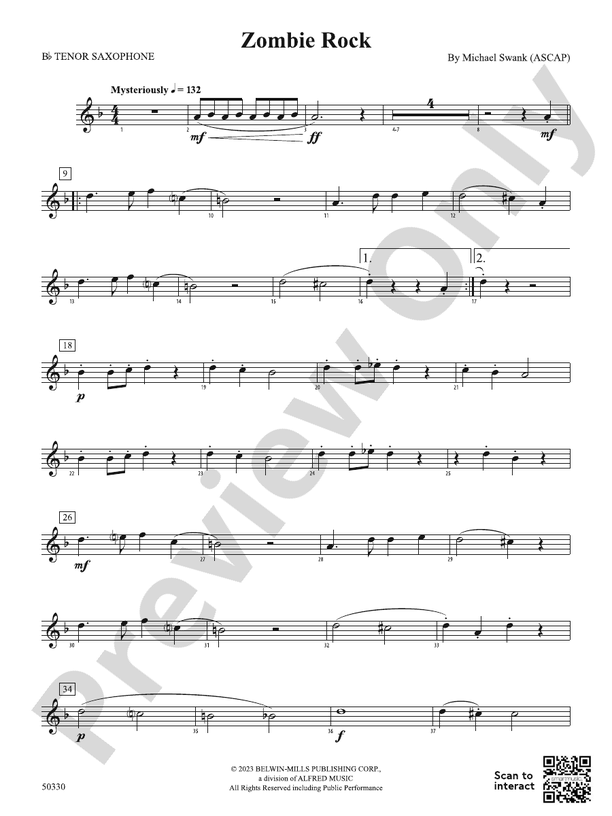 Zombie Rock: B-flat Tenor Saxophone: B-flat Tenor Saxophone Part ...