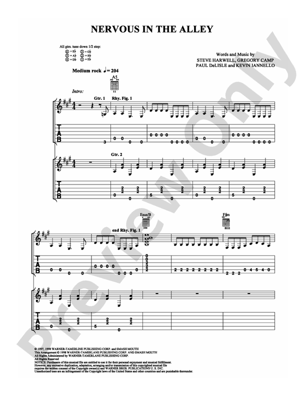 Nervous in the Alley: Guitar TAB: Smash Mouth - Digital Sheet Music ...