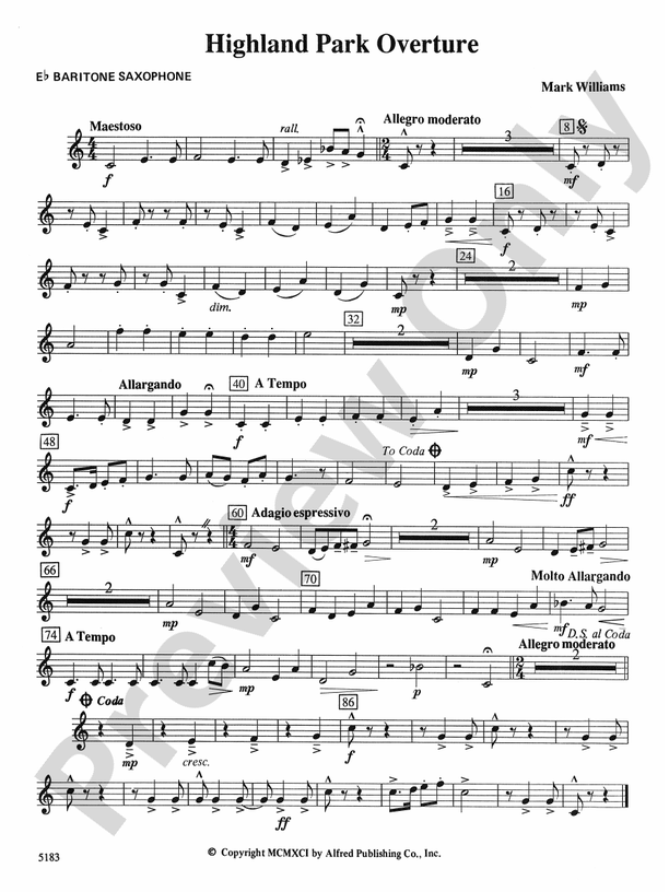 Highland Park Overture: E-flat Baritone Saxophone: E-flat Baritone Saxophone Part - Digital ...
