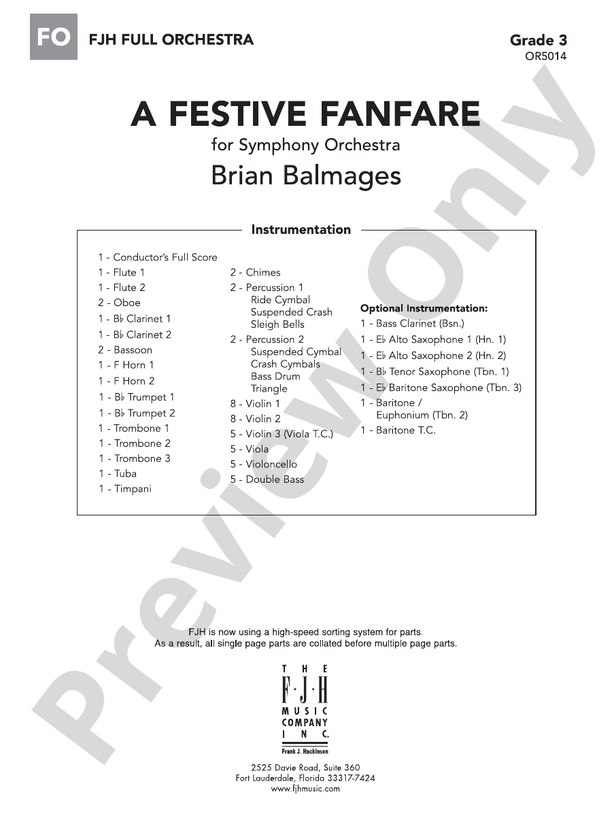 A Festive Fanfare: Score: Full Orchestra Score: Brian Balmages ...