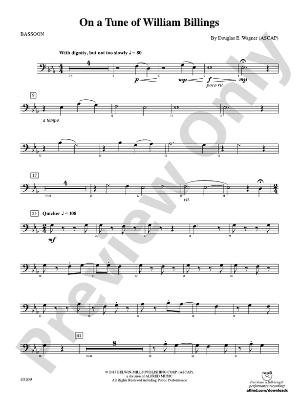 On a Tune of William Billings: Bassoon: Bassoon Part - Digital Sheet ...