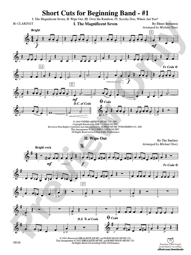 Short Cuts for Beginning Band -- #1: 1st B-flat Clarinet: 1st B-flat Clarinet Part - Digital ...