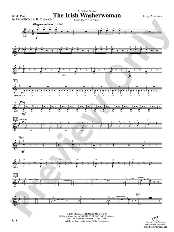 The Irish Washerwoman (from the Irish Suite): (wp) 1st B-flat Trombone ...