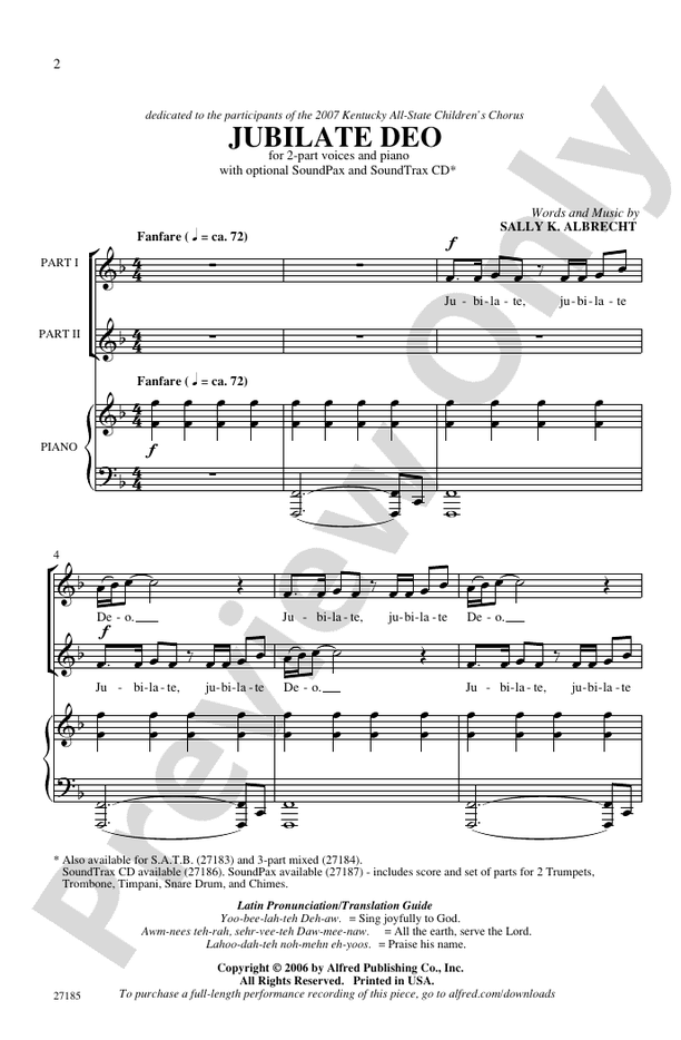 Jubilate Deo: 2-Part Choral Octavo: Sally K. Albrecht - Digital Sheet ...