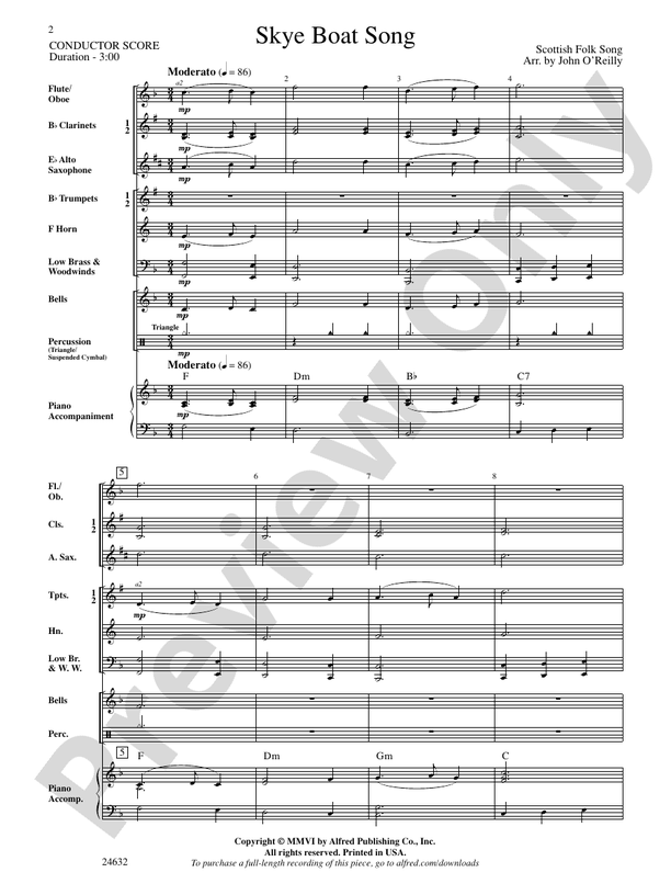 Skye Boat Song: Concert Band Conductor Score & Parts: John O'Reilly ...