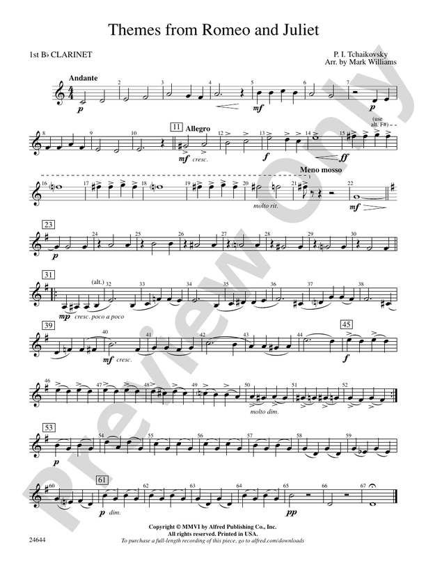 Romeo and Juliet, Themes from: 1st B-flat Clarinet: 1st B-flat Clarinet ...