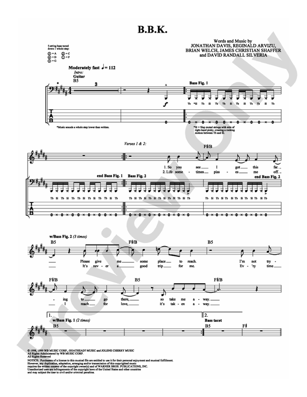 B.B.K.: Bass TAB: Korn - Digital Sheet Music Download