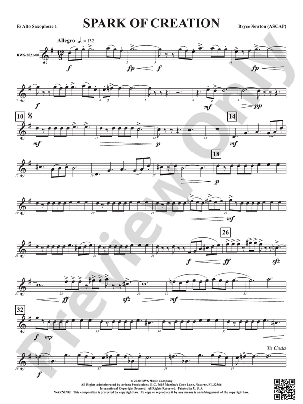 Spark of Creation: 1st E-flat Alto Saxophone: 1st E-flat Alto Saxophone Part: Bryce Newton ...