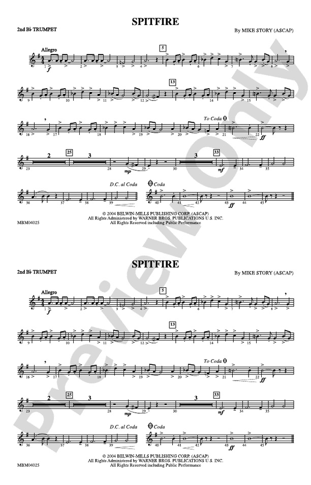 Spitfire: 2nd B-flat Trumpet: 2nd B-flat Trumpet Part - Digital Sheet Music Download