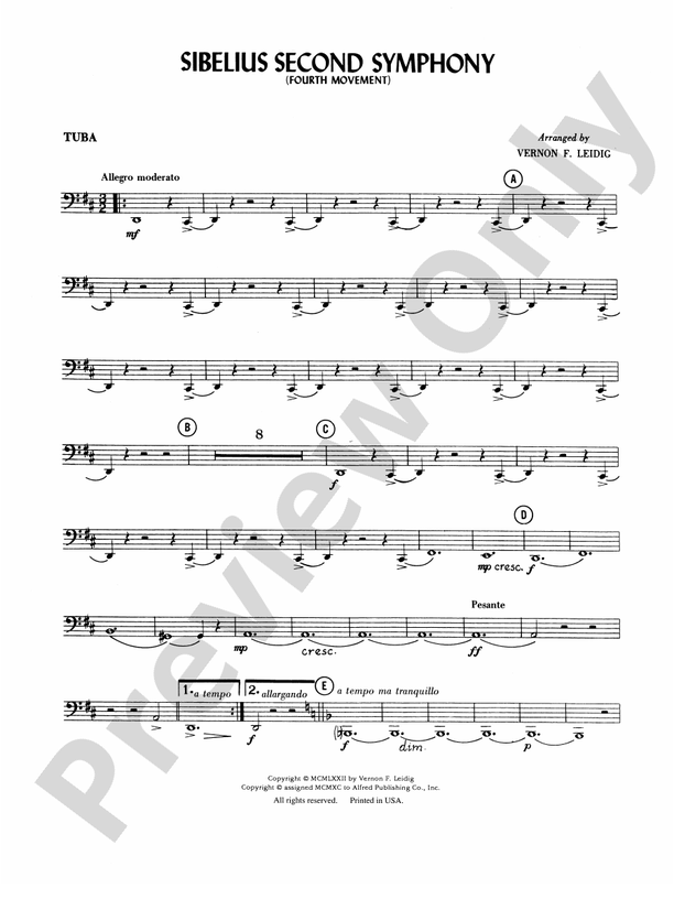 Sibelius's 2nd Symphony, 4th Movement: Tuba: Tuba Part - Digital Sheet Music Download