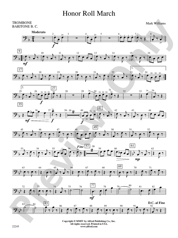 Honor Roll March: 1st Trombone: 1st Trombone Part - Digital Sheet Music ...