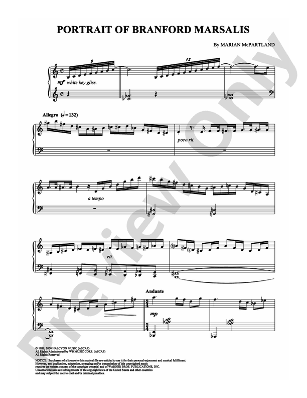 Portrait of Branford Marsalis: Piano: Marian McPartland - Digital Sheet Music Download