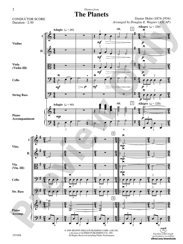 The Planets, Themes from: Score: String Orchestra Score - Digital Sheet ...