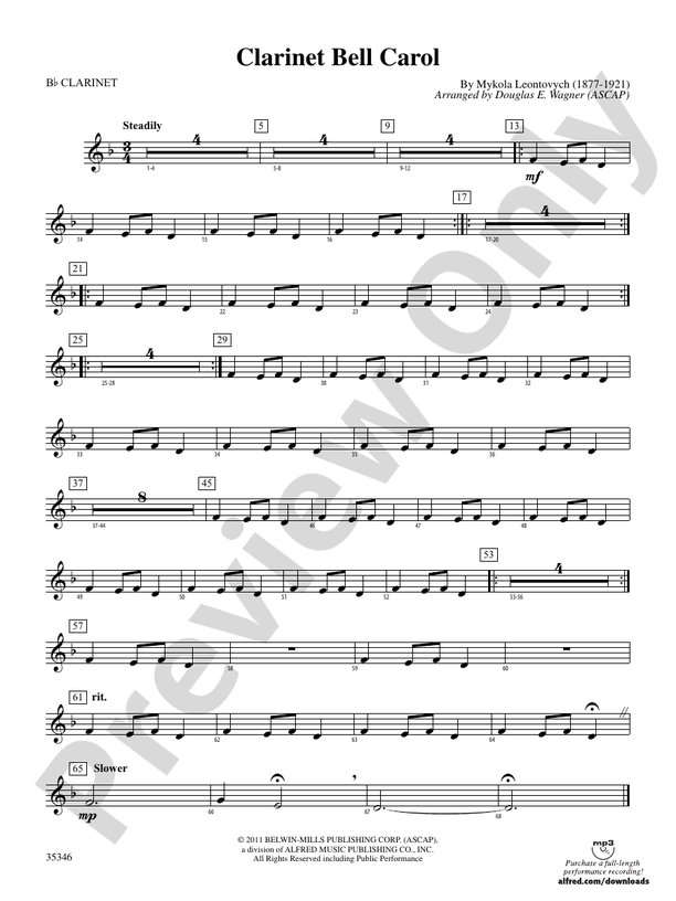Clarinet Bell Carol: 1st B-flat Clarinet: 1st B-flat Clarinet Part - Digital Sheet Music Download