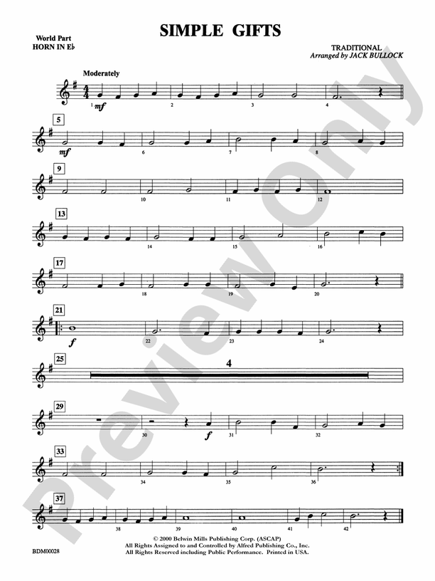 Simple Gifts: WP 1st Horn in E-flat: WP 1st Horn in E-flat Part ...