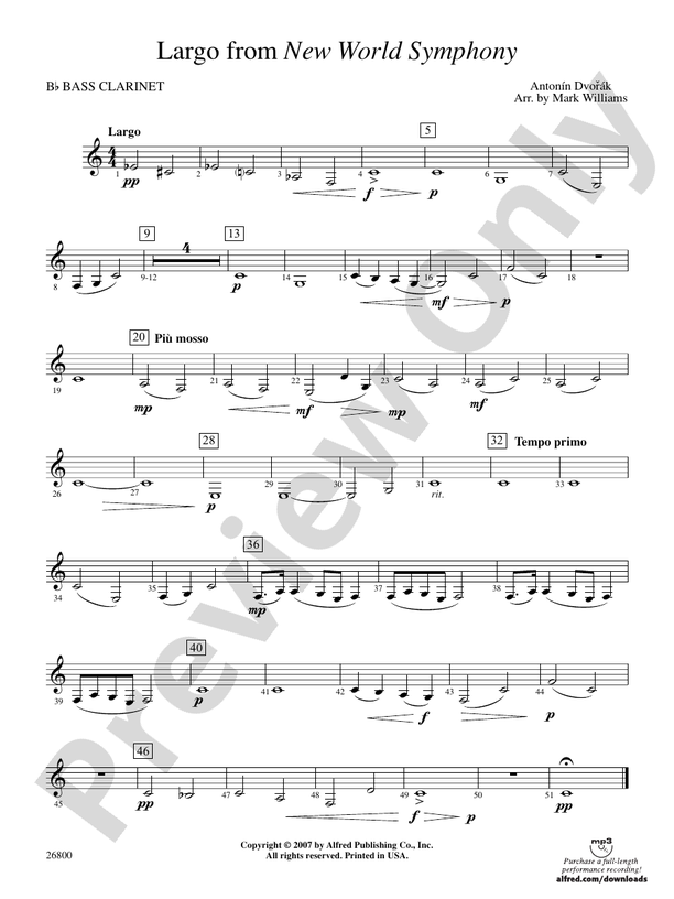 Largo from New World Symphony: B-flat Bass Clarinet: B-flat Bass ...