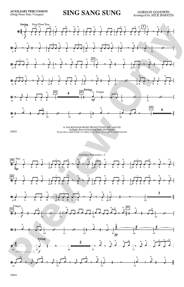 Sing Sang Sung: Auxiliary Percussion: Auxiliary Percussion Part - Digital Sheet Music Download