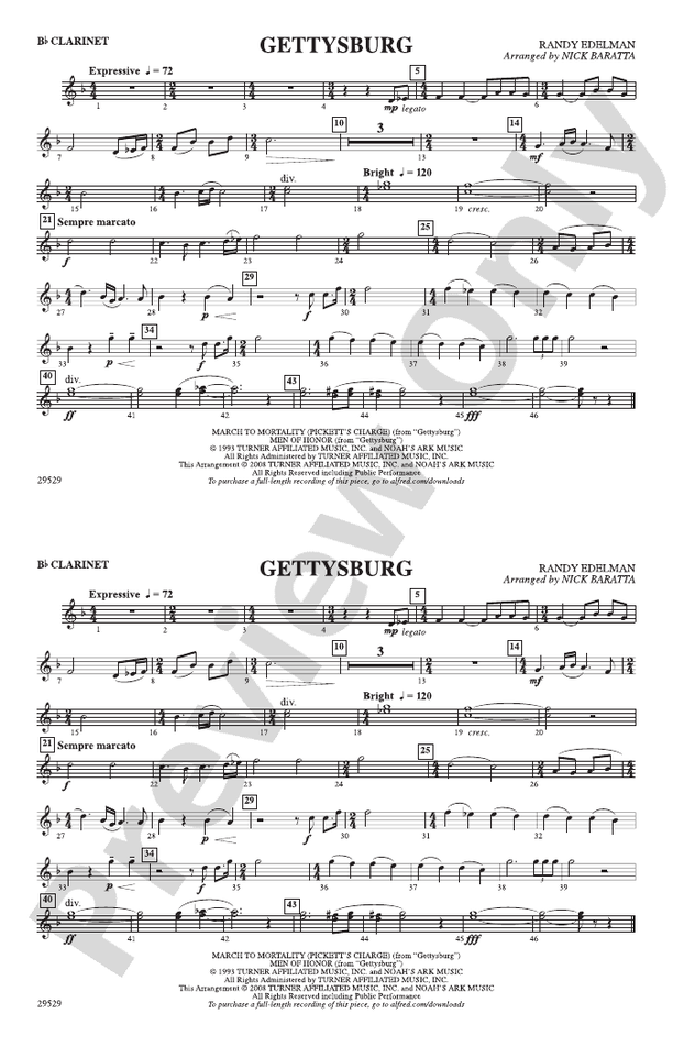 Gettysburg: 1st B-flat Clarinet: 1st B-flat Clarinet Part - Digital Sheet Music Download