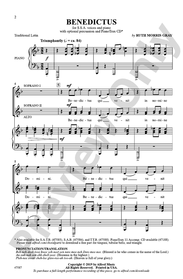 Benedictus: SSA Choral Octavo: Ruth Morris Gray - Digital Sheet Music ...