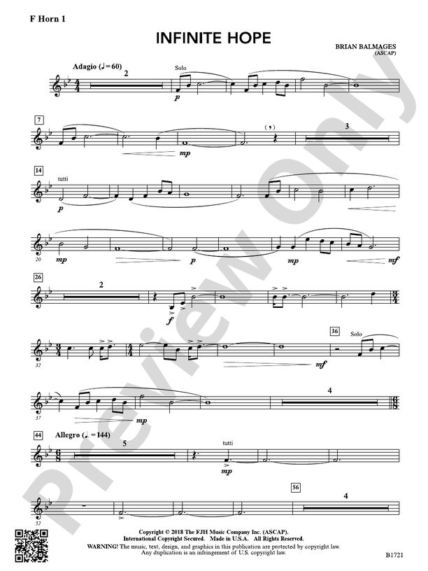 Infinite Hope: F Horn 1: F Horn 1 Part: Brian Balmages - Digital Sheet ...
