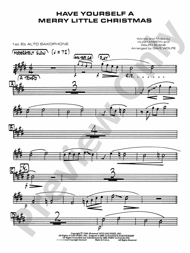 Have Yourself a Merry Little Christmas: E-flat Alto Saxophone: E-flat Alto Saxophone Part ...