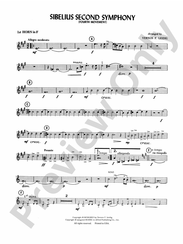 Sibelius's 2nd Symphony, 4th Movement: 1st F Horn: 1st F Horn Part - Digital Sheet Music Download