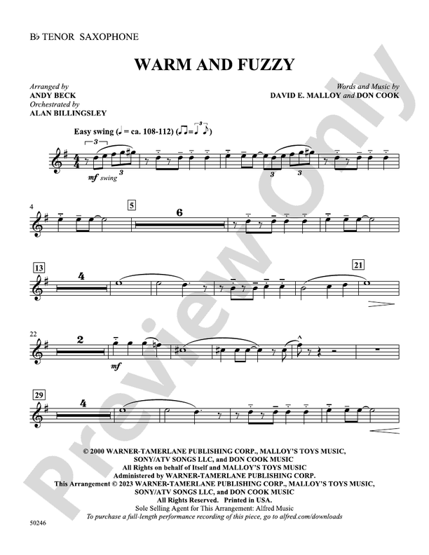Warm and Fuzzy: B-flat Tenor Saxophone: B-flat Tenor Saxophone Part - Digital Sheet Music Download