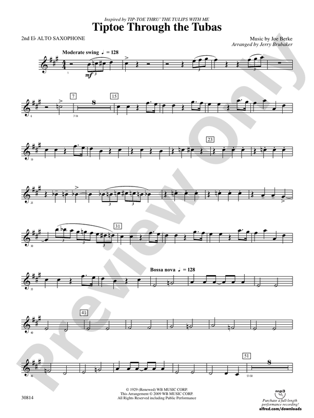 Tiptoe Through the Tubas: 2nd E-flat Alto Saxophone: 2nd E-flat Alto Saxophone Part - Digital ...