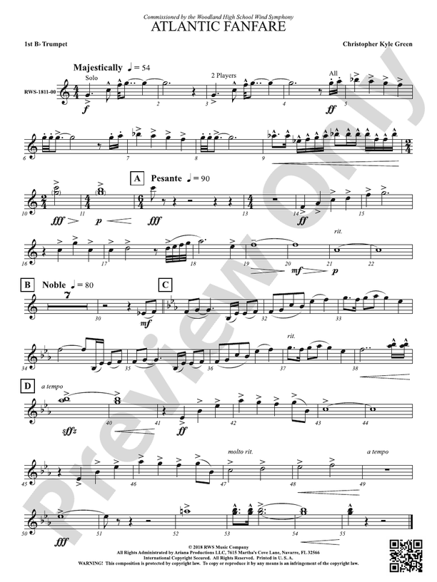 Atlantic Fanfare: 1st B-flat Trumpet: 1st B-flat Trumpet Part: Christopher Kyle Green - Digital ...