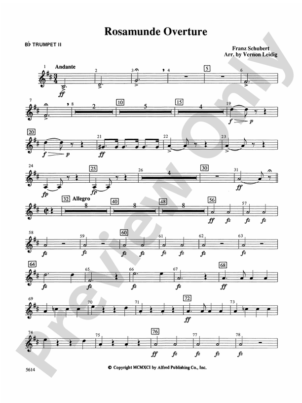 Rosamunde Overture, Opus 26: 2nd B-flat Trumpet: 2nd B-flat Trumpet Part - Digital Sheet Music ...