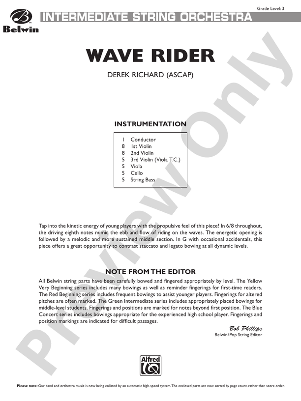 Wave Rider: String Orchestra Conductor Score & Parts: Derek Richard ...