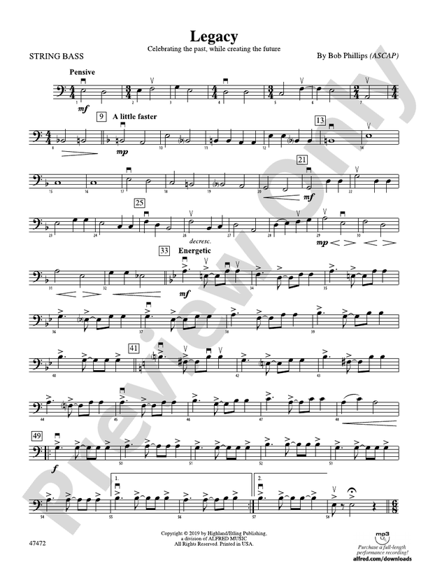 Legacy: String Bass: String Bass Part - Digital Sheet Music Download