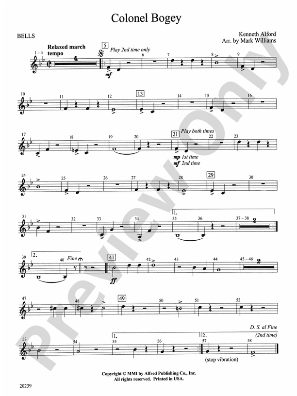 Colonel Bogey: Bells: Bells Part - Digital Sheet Music Download