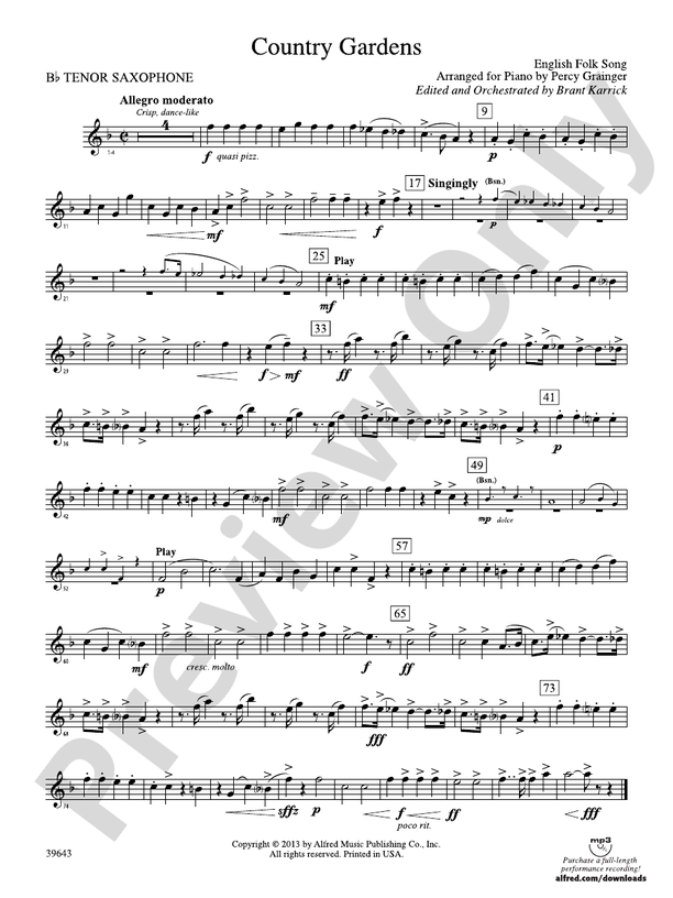 Country Gardens: B-flat Tenor Saxophone: B-flat Tenor Saxophone Part ...