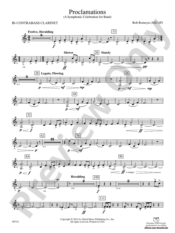 Proclamations: (wp) B-flat Contrabass Clarinet: (wp) B-flat Contrabass Clarinet World Part ...