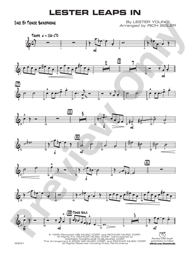 Lester Leaps In: 2nd B-flat Tenor Saxophone: 2nd B-flat Tenor Saxophone Part - Digital Sheet ...