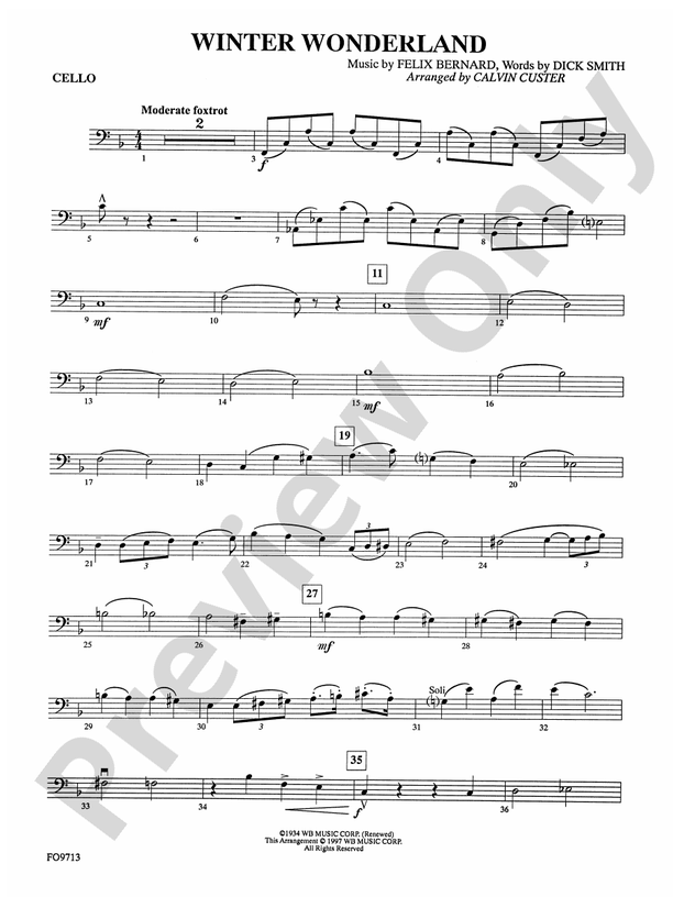 Winter Wonderland: Cello: Cello Part - Digital Sheet Music Download