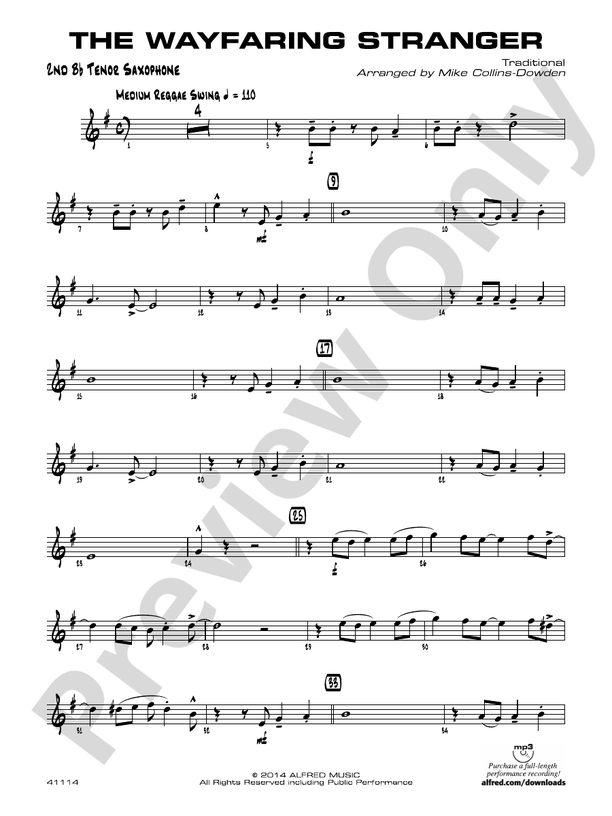 The Wayfaring Stranger 2nd B Flat Tenor Saxophone 2nd B Flat Tenor