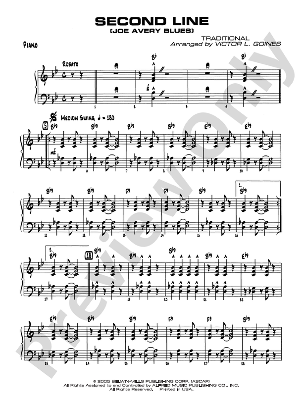 Second Line (Joe Avery Blues): Piano Accompaniment: Piano Accompaniment ...