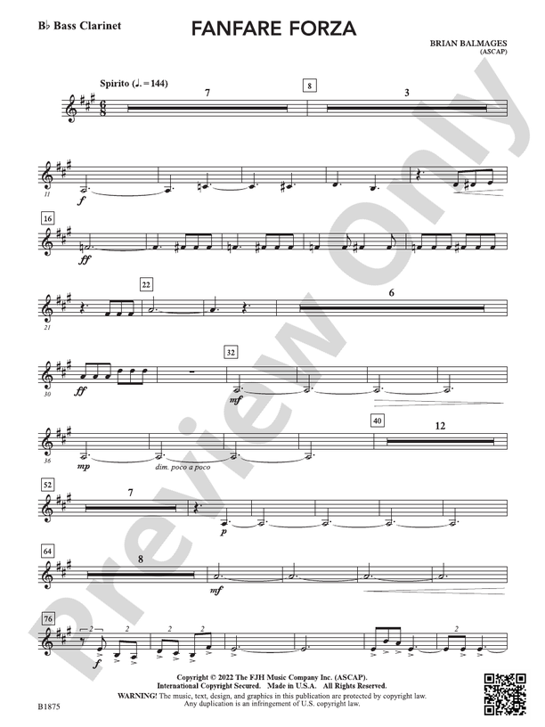 Fanfare Forza: B-flat Bass Clarinet: B-flat Bass Clarinet Part: Brian ...